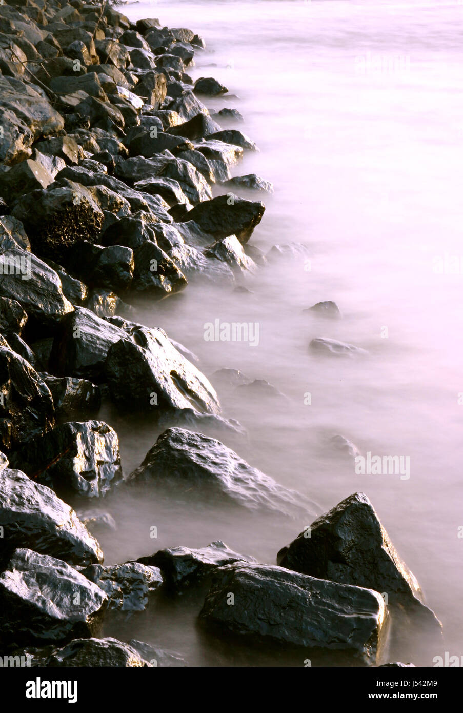 stone fog beach seaside the beach seashore waves long-term exposure ...