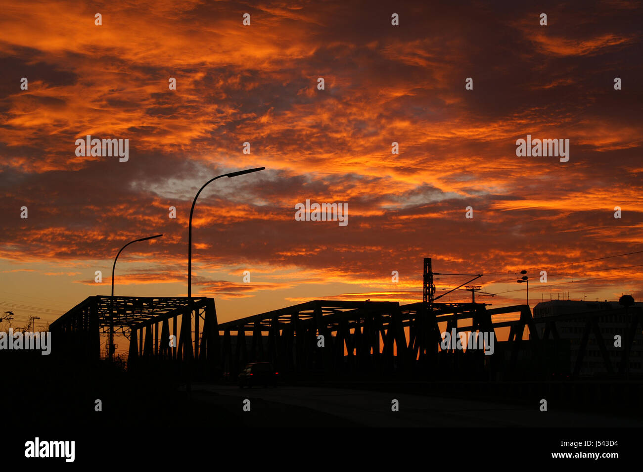 bridge sunset sunbeams car automobile vehicle means of travel motor ...