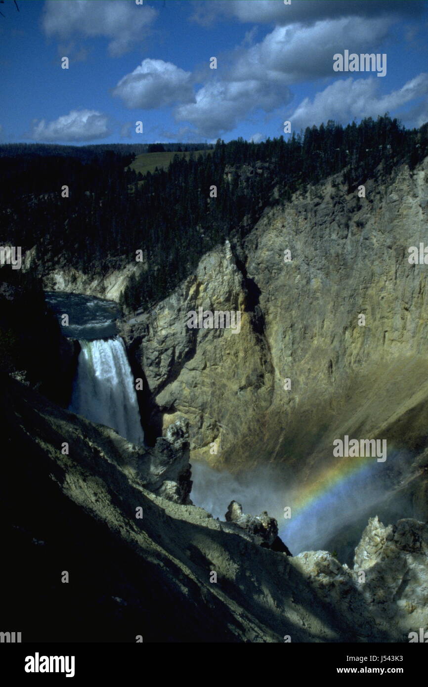 usa waterfall rainbow west spray river water yellowstone nationalpark ...