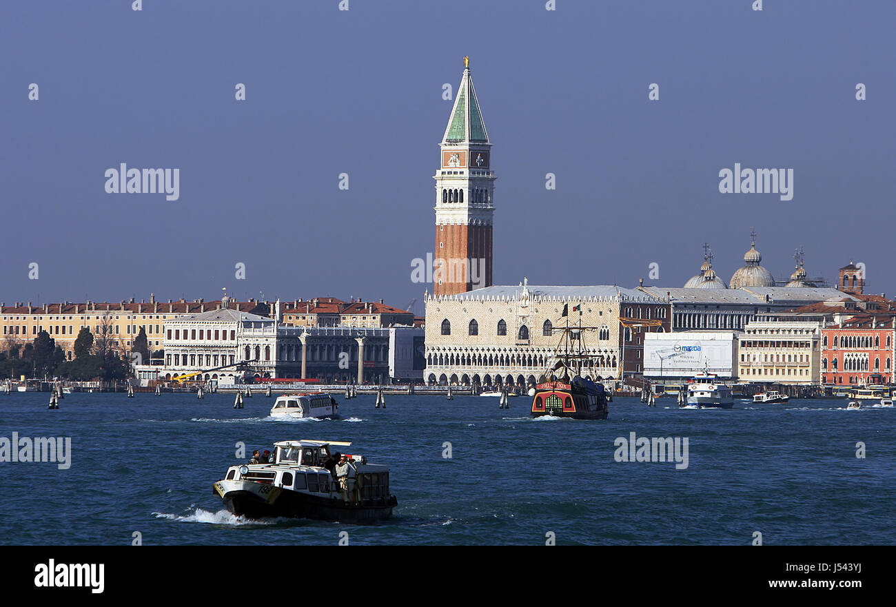 tower venice steeple salt water sea ocean water italy rowing boat ...