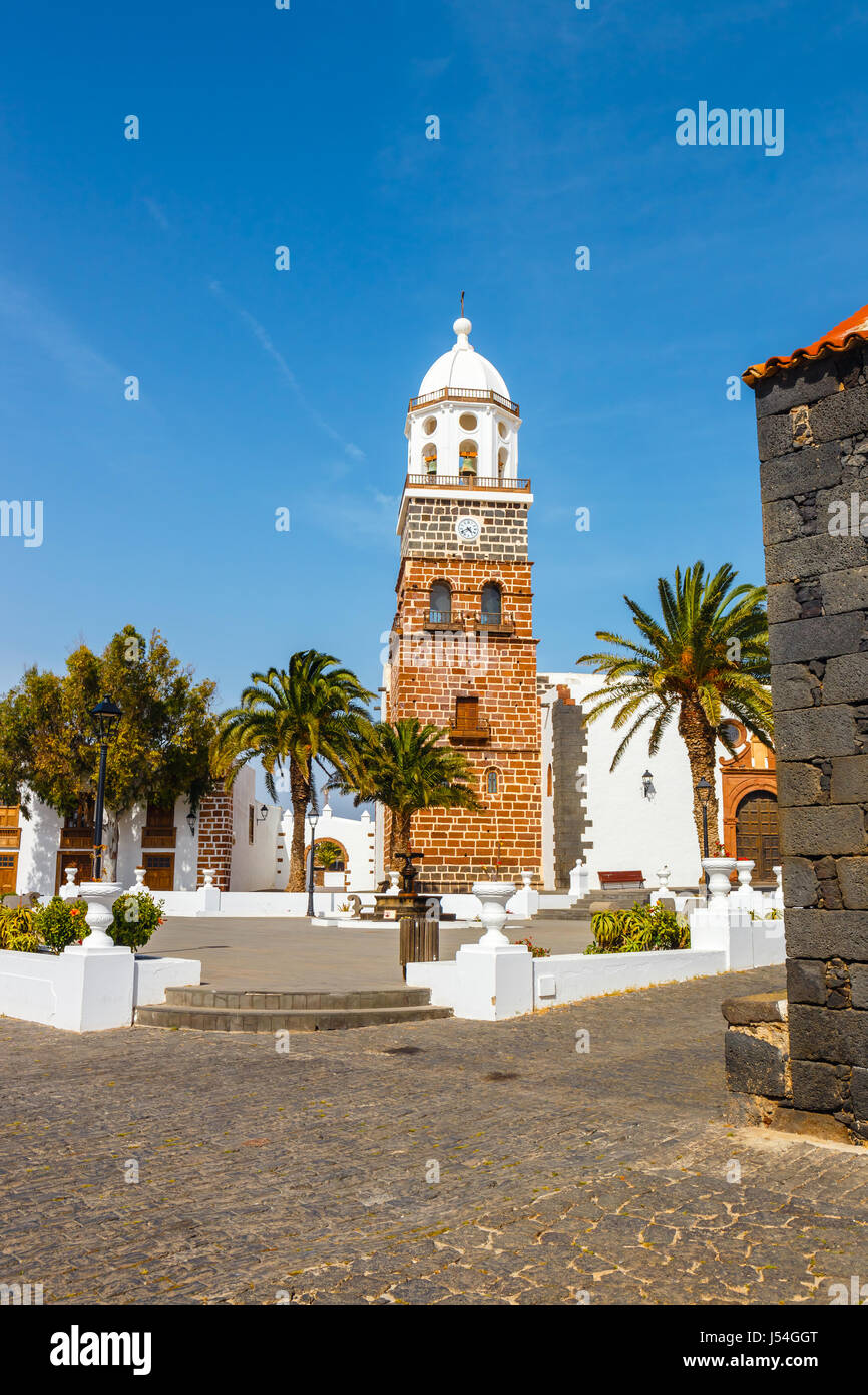 View of the city center of Teguise, former capital of the island of ...