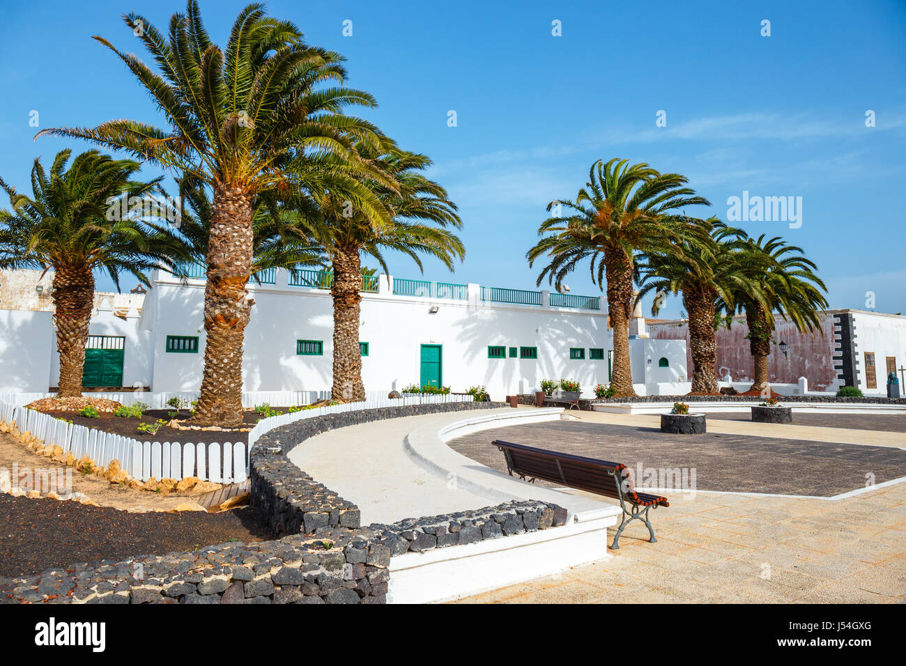 View of the city center of Teguise, former capital of the island of ...