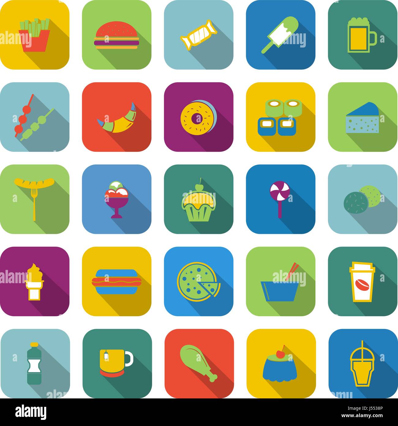 Fast food color icons with long shadow, stock vector Stock Vector Image ...