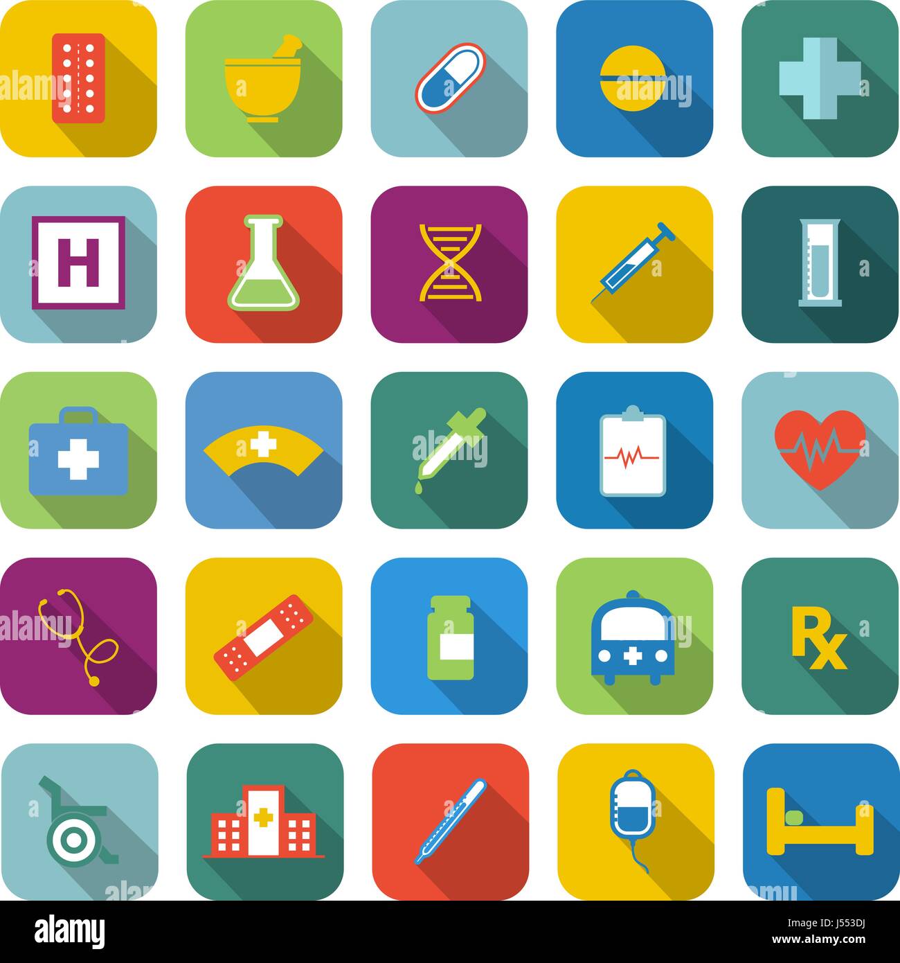 Pharmacy color icons with long shadow, stock vector Stock Vector Image ...