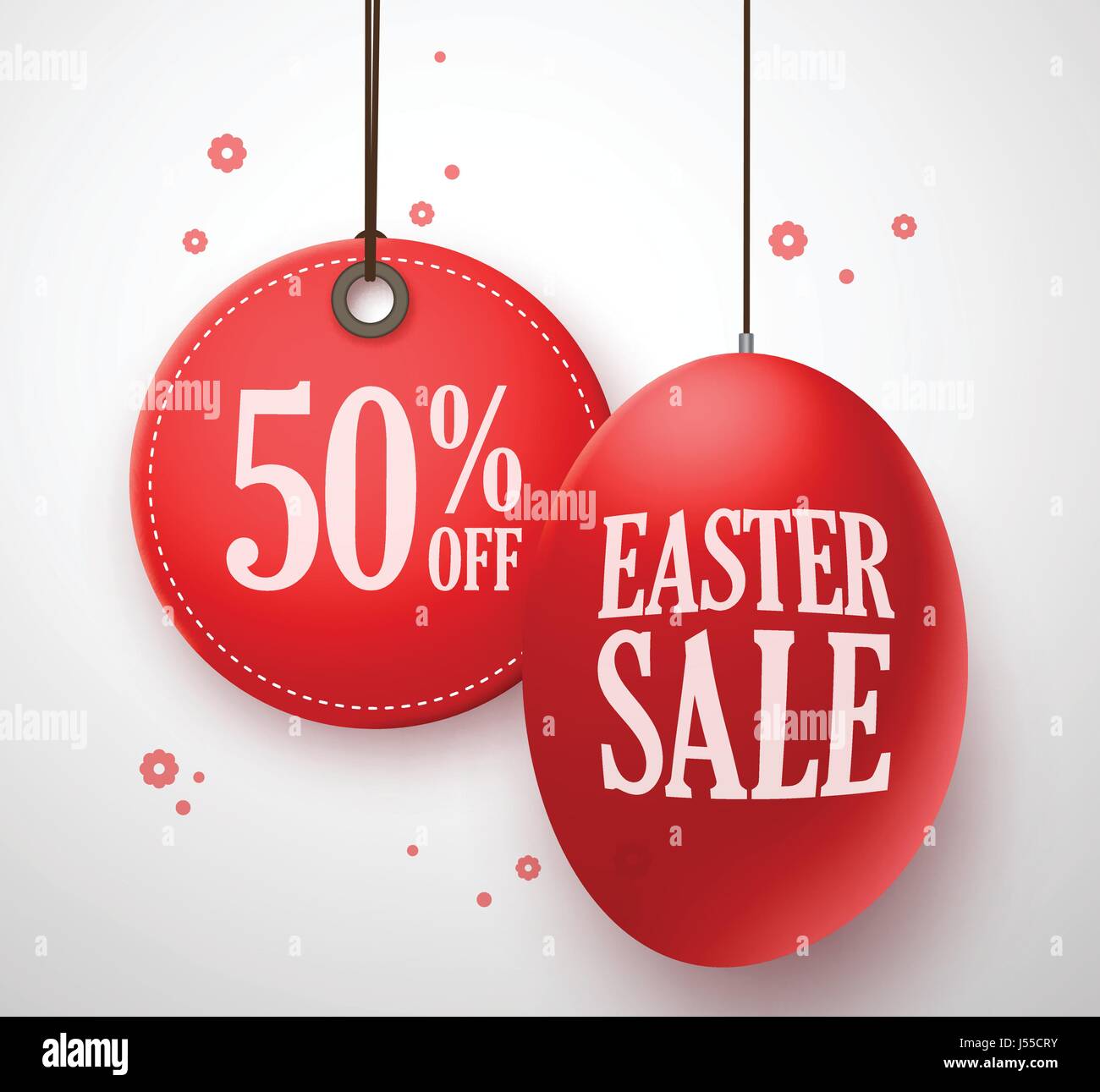 Vector Easter Sale in red egg with 50% off price tag hanging in white ...