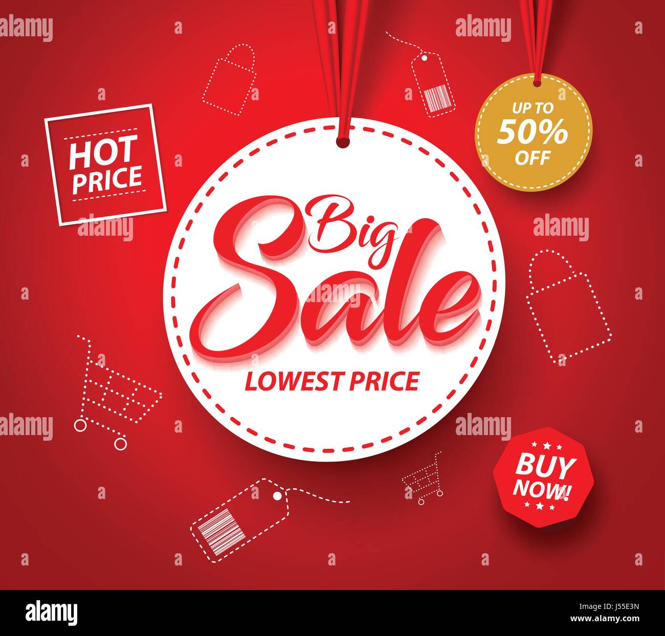 Big Sale Banner with Hanging Circle White Tag Price and Icons for ...