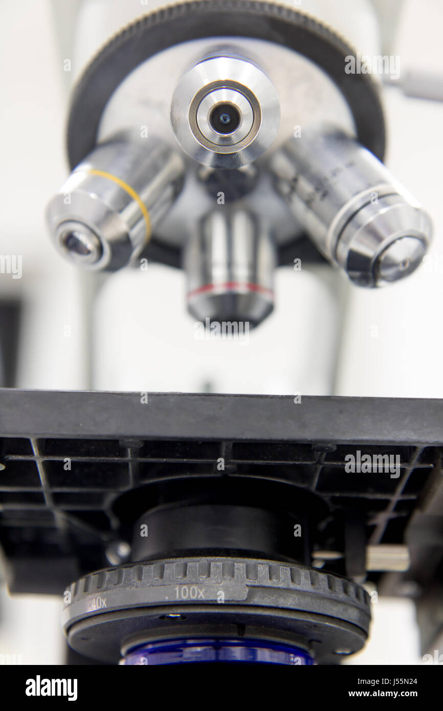 The detailed look at microscope on table in the laboratory Stock Photo ...