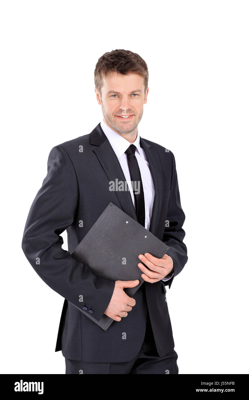 Smiling business man isolated on white Stock Photo - Alamy