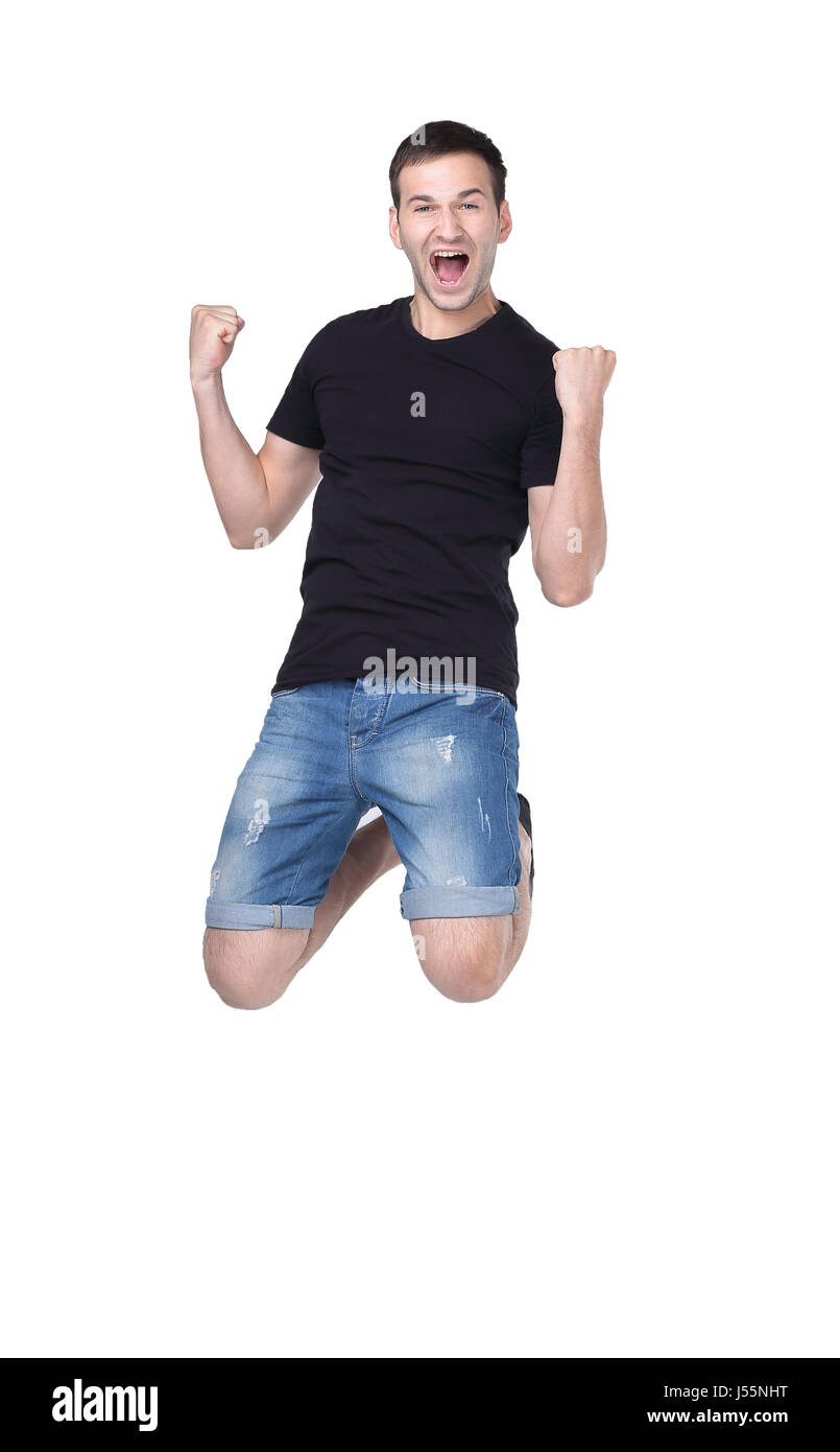 Happy energetic man on the white background Stock Photo - Alamy