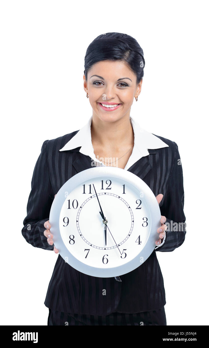 Happy business woman keeps watch Stock Photo - Alamy