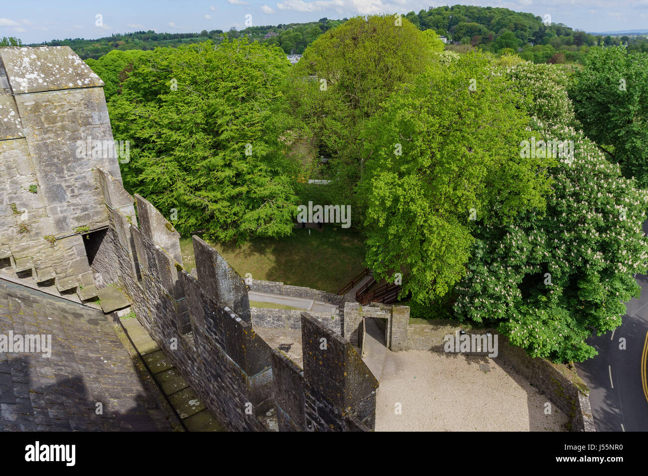 Aerial view from the historical Bunratty Castle & Folk Park at County ...