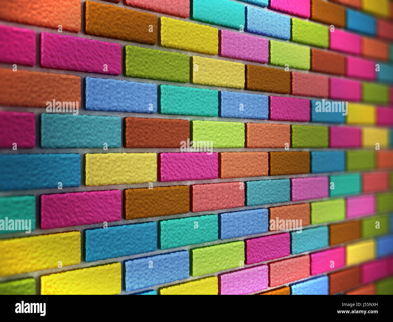 Multi colored bricks forming a wall. 3D illustration Stock Photo - Alamy