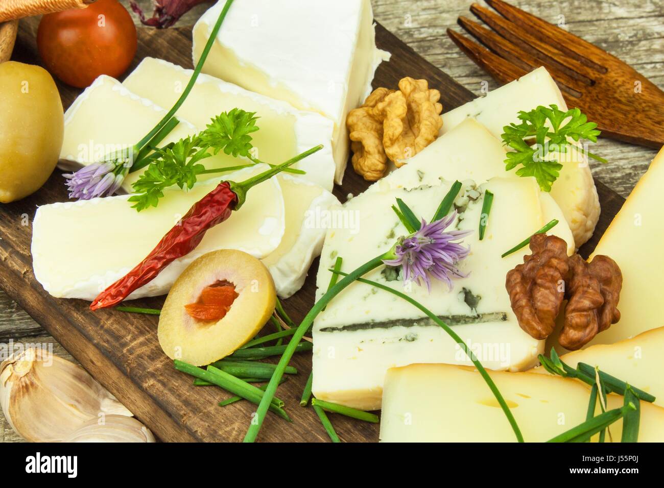 Refreshments from different types of cheese. Healthy breakfast of dairy ...