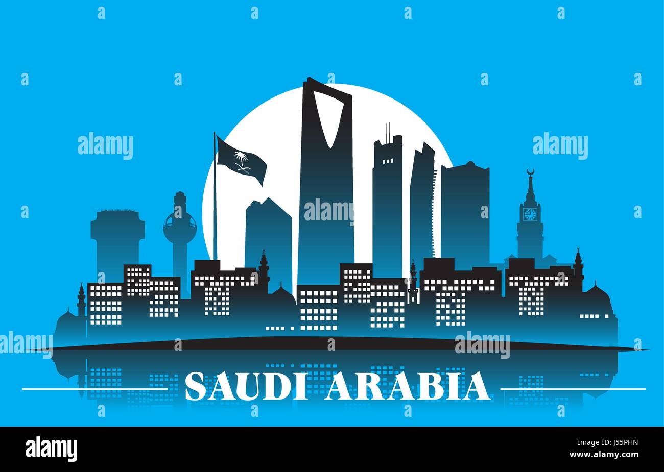 Kingdom of Saudi Arabia Famous Buildings Vector Background. Editable ...