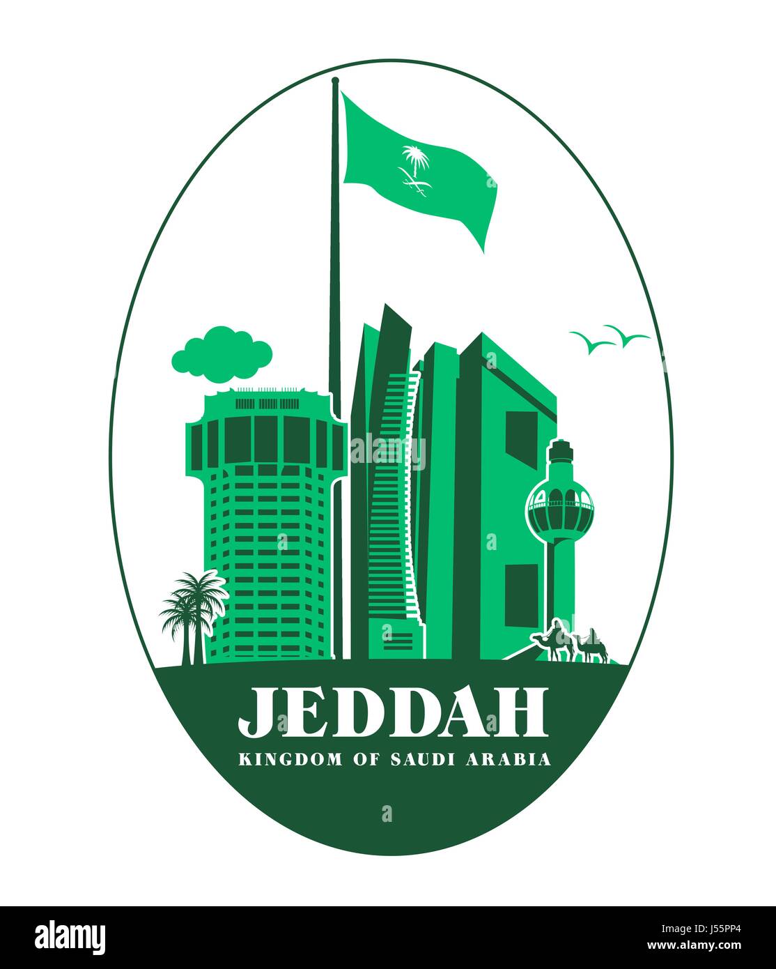 City of Jeddah Saudi Arabia Famous Buildings Vector Design. Editable ...
