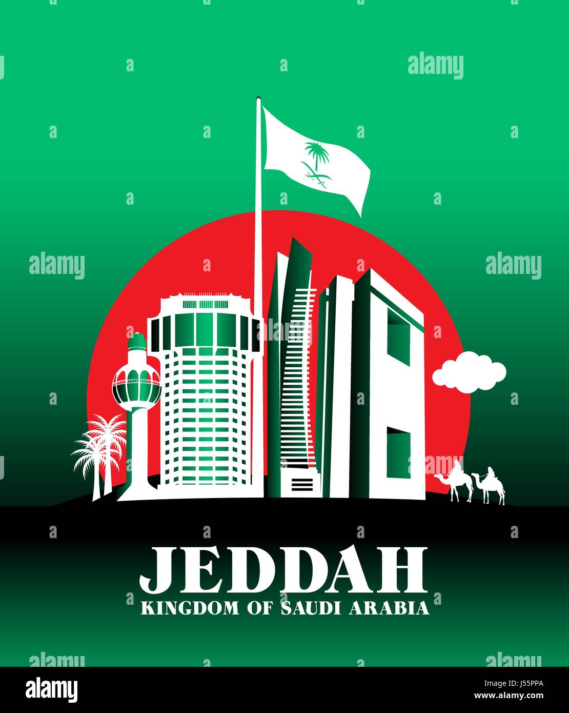 City of Jeddah Saudi Arabia Famous Buildings Vector Background ...