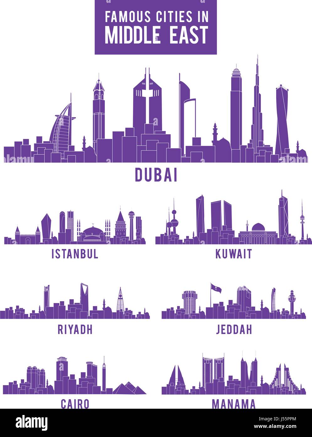 Set of Cities in Middle East Famous Buildings Vector Design. Editable ...