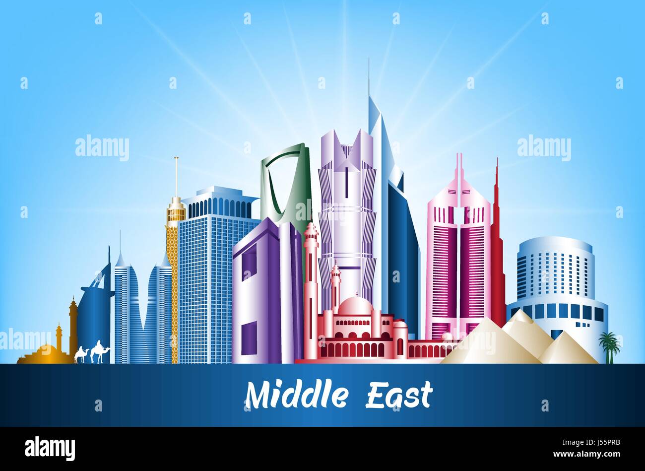 Cities and Famous Land Marks or Buildings in Middle East. Editable ...