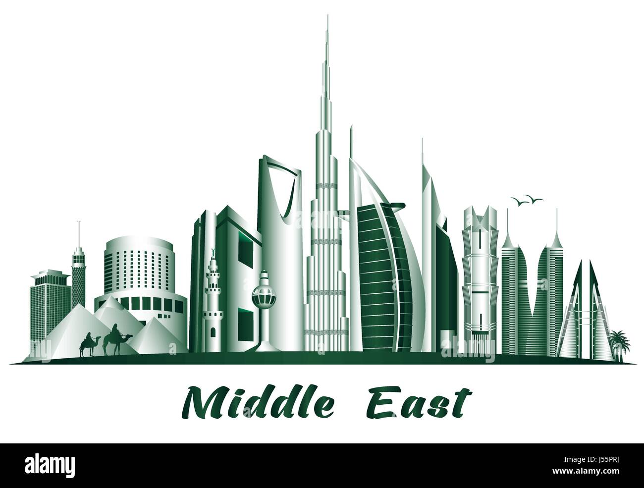 Cities and Famous Land Marks or Buildings in Middle East. Editable ...