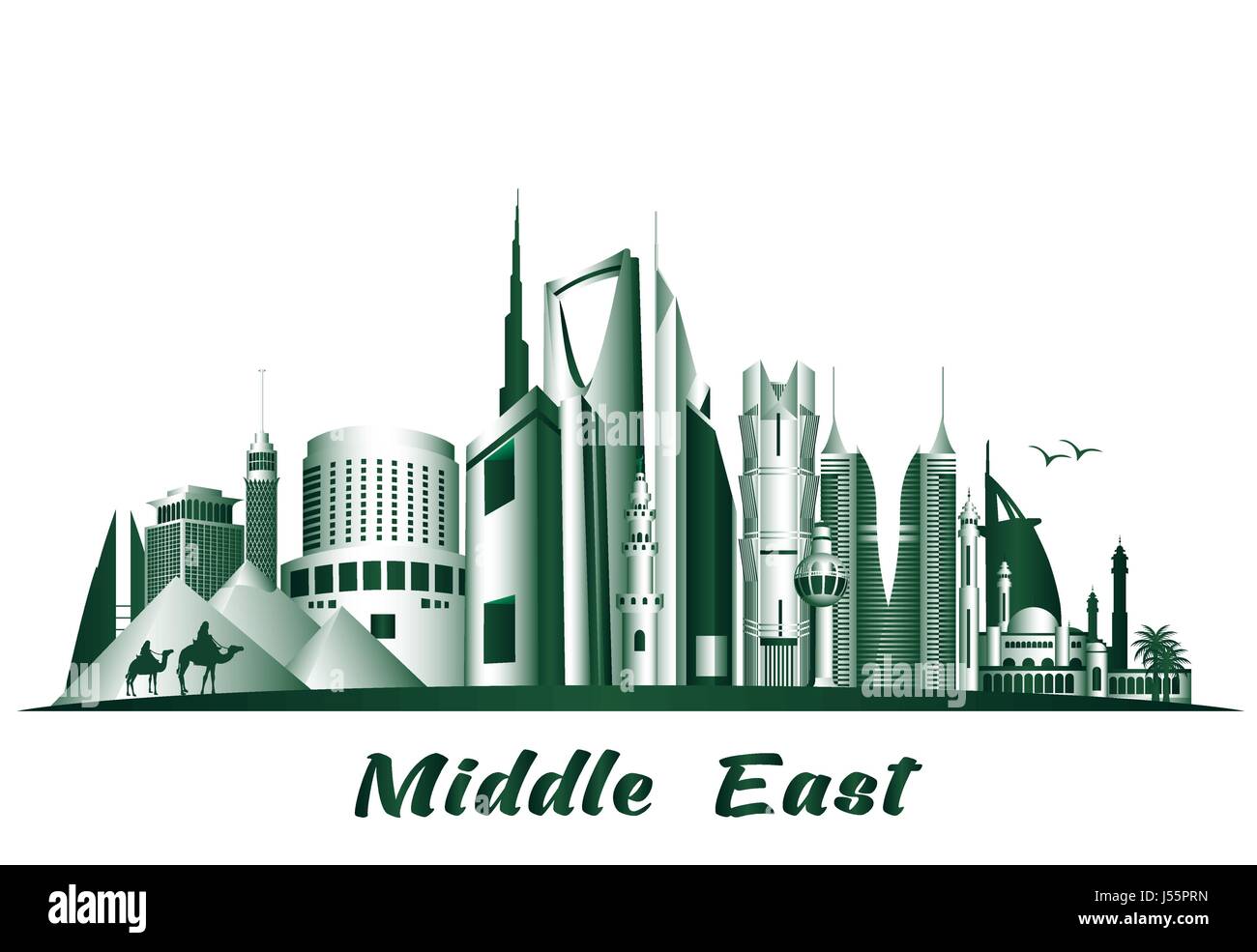 Cities and Famous Buildings or Land Marks in Middle East. Editable ...
