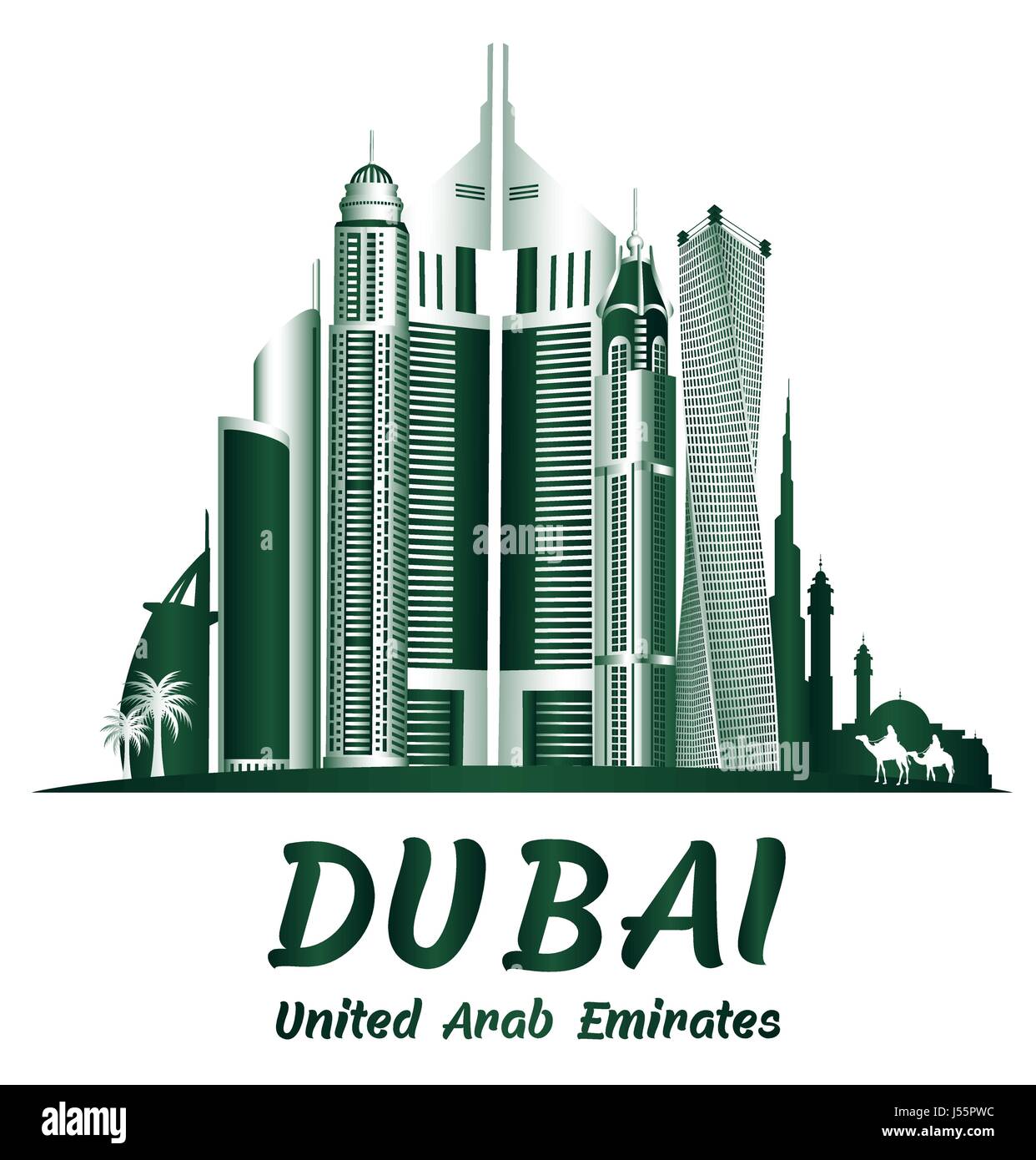 City of Dubai UAE Famous Buildings Vector Design. Editable Vector ...
