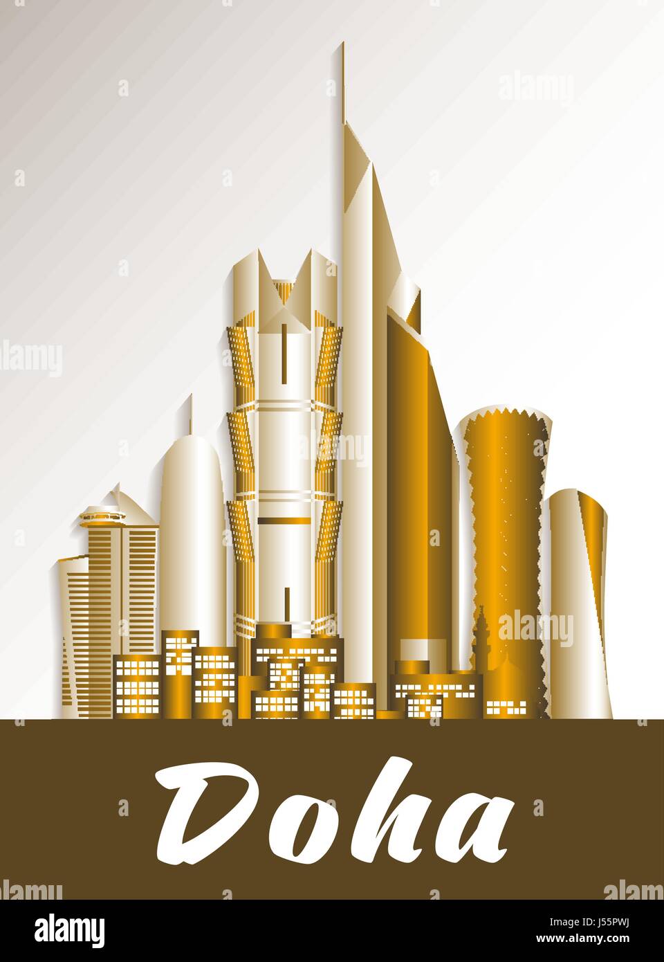 City of Doha Qatar Famous Buildings Vector Design. Editable Vector ...