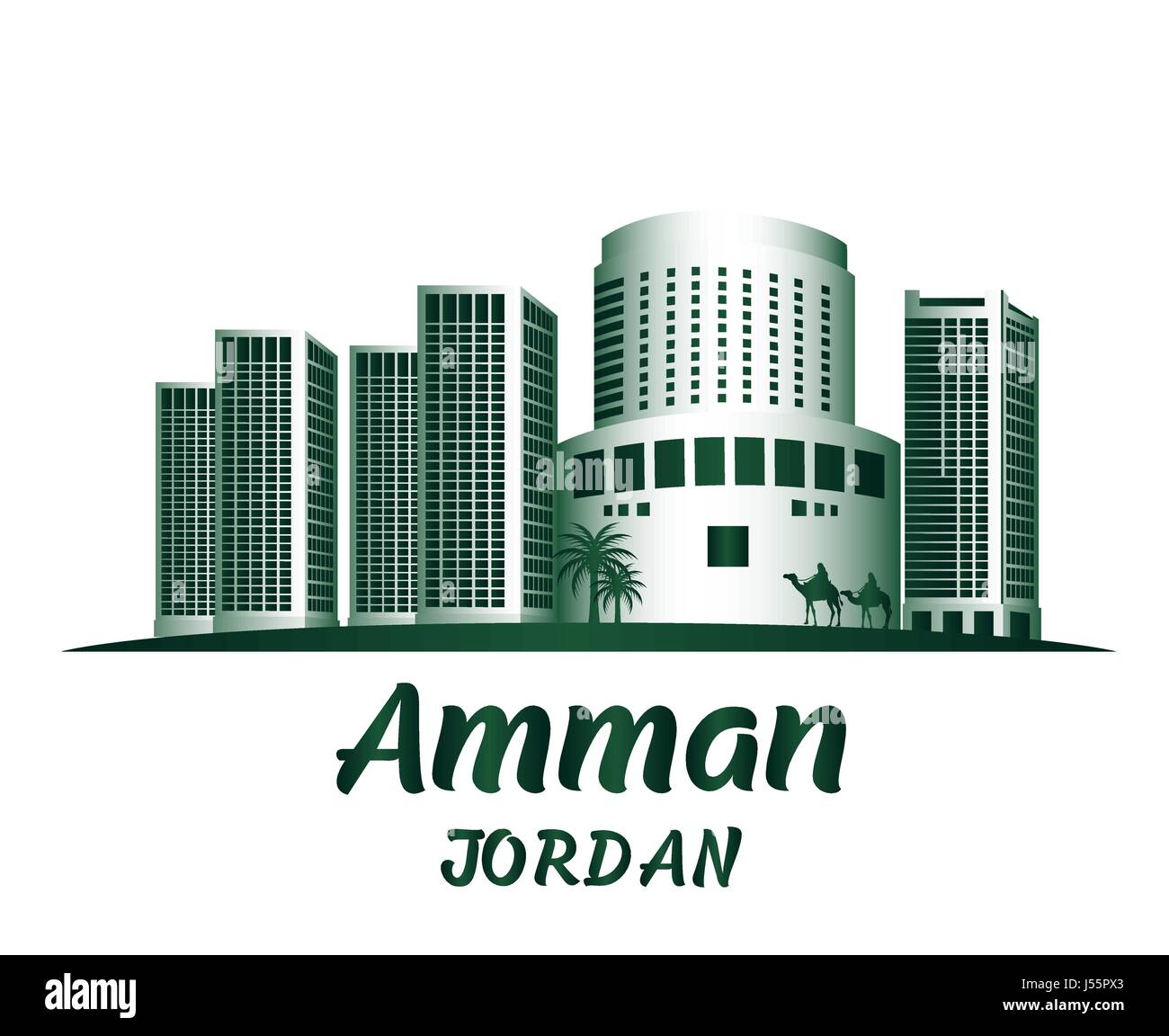 City of Amman Jordan Famous Buildings Vector Background. Editable ...