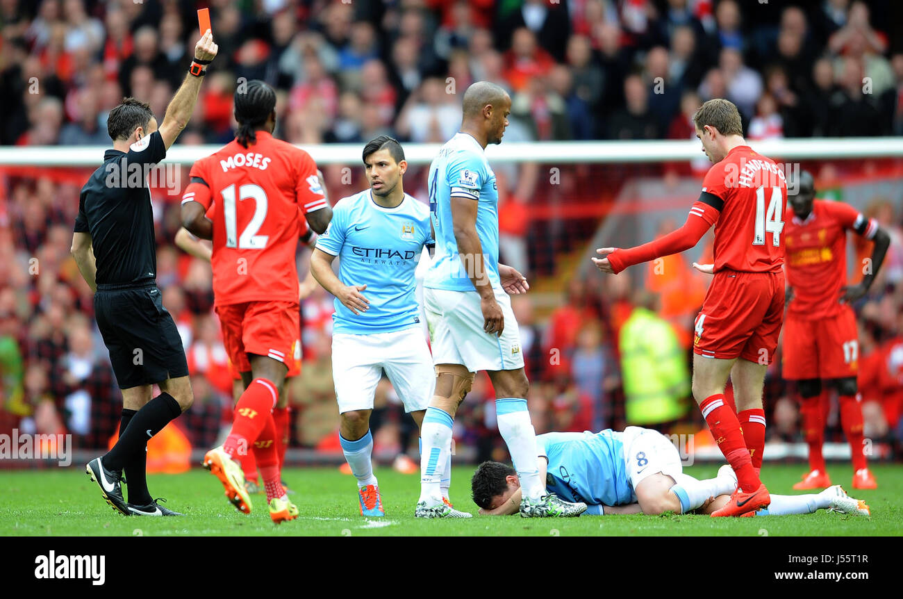 JORDAN HENDERSON SENT OFF WITH LIVERPOOL FC V MANCHESTER CITY ANFIELD ...
