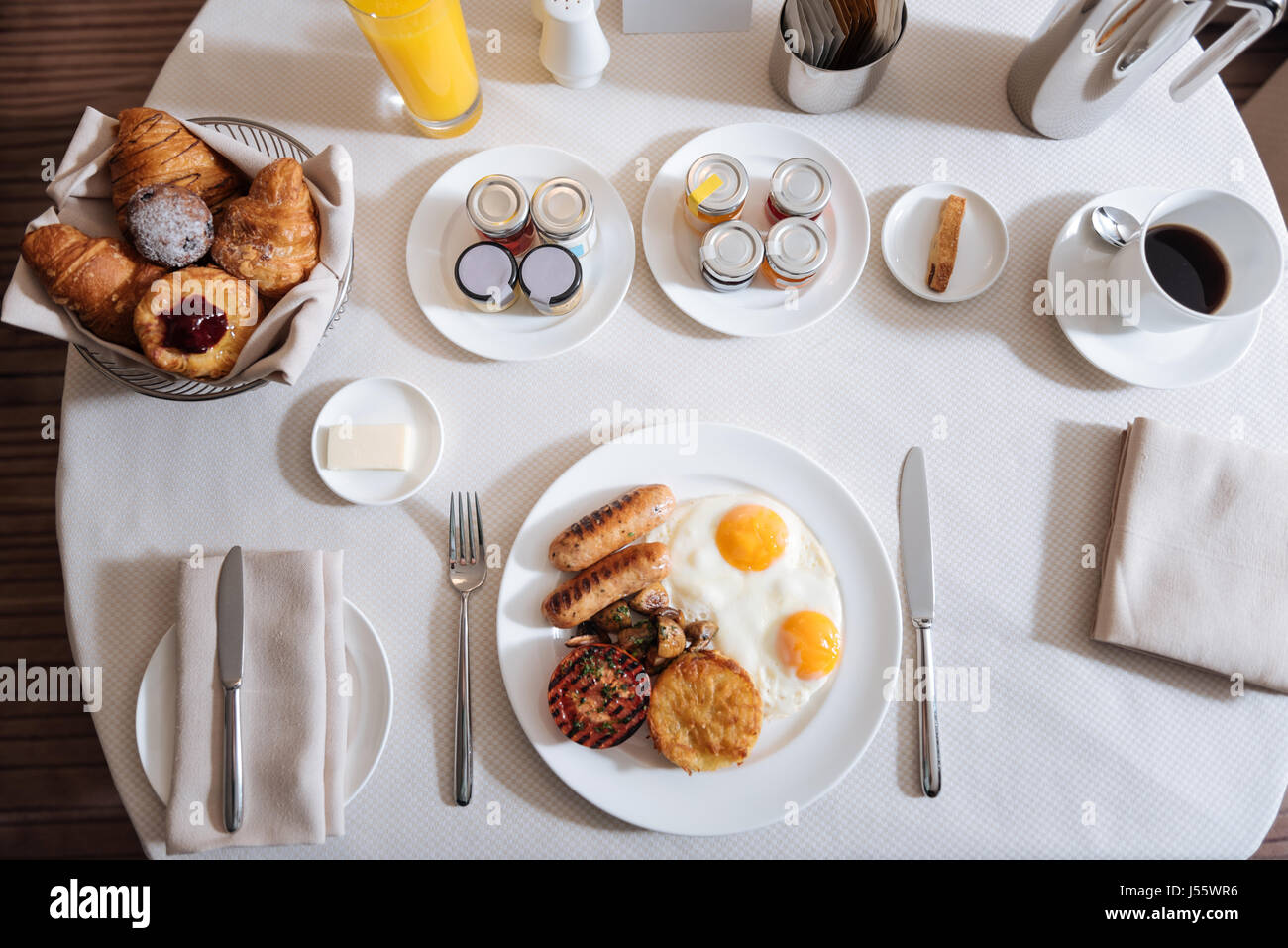 Top view of a dinner table with food Stock Photo - Alamy