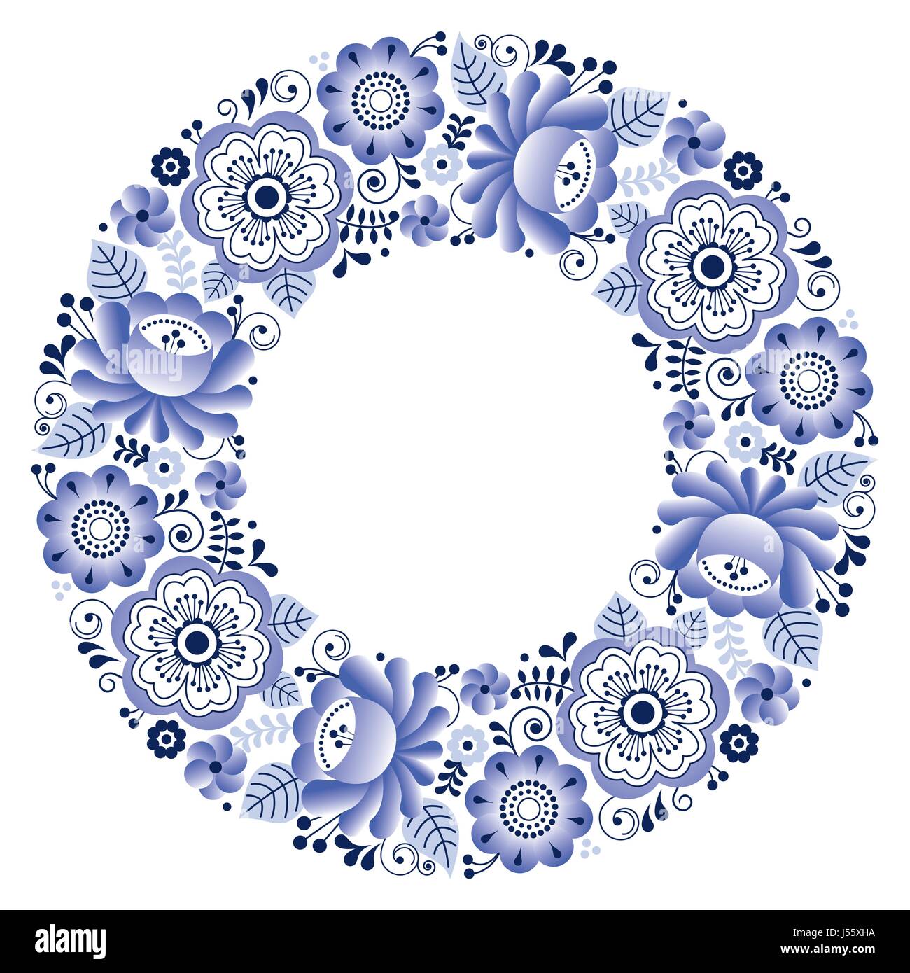 Russian ceramics Gzhel round folk art pattern - floral plate design ...