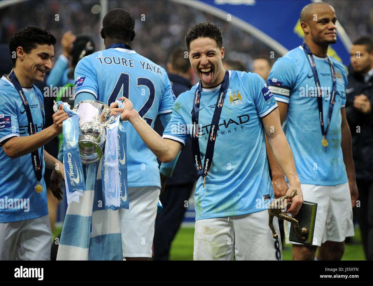 SAMIR NASRI WITH TROPHY MANCHESTER CITY FC V SUNDERLAN WEMBLEY STADIUM ...