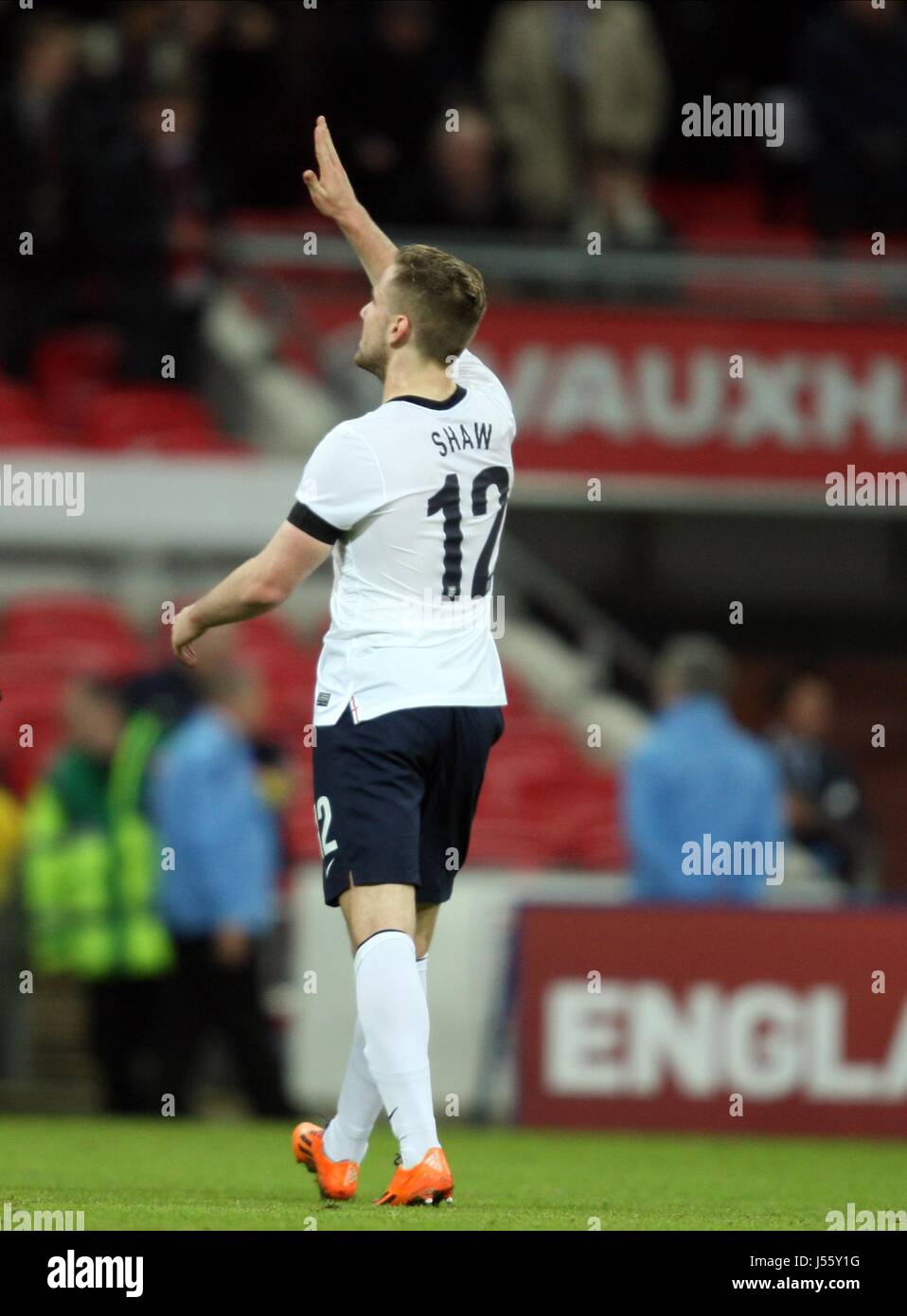 LUKE SHAW WAVES TO THE CROWD A ENGLAND V DENMARK WEMBLEY STADIUM LONDON ...