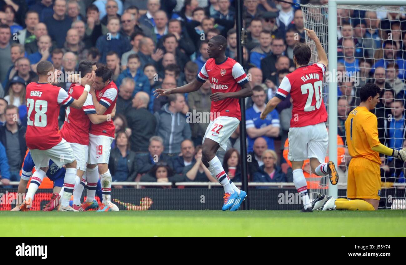 MESUT OZIL CELEBRATES GOAL ARSENAL FC V EVERTON FC EMIRATES STADIUM ...