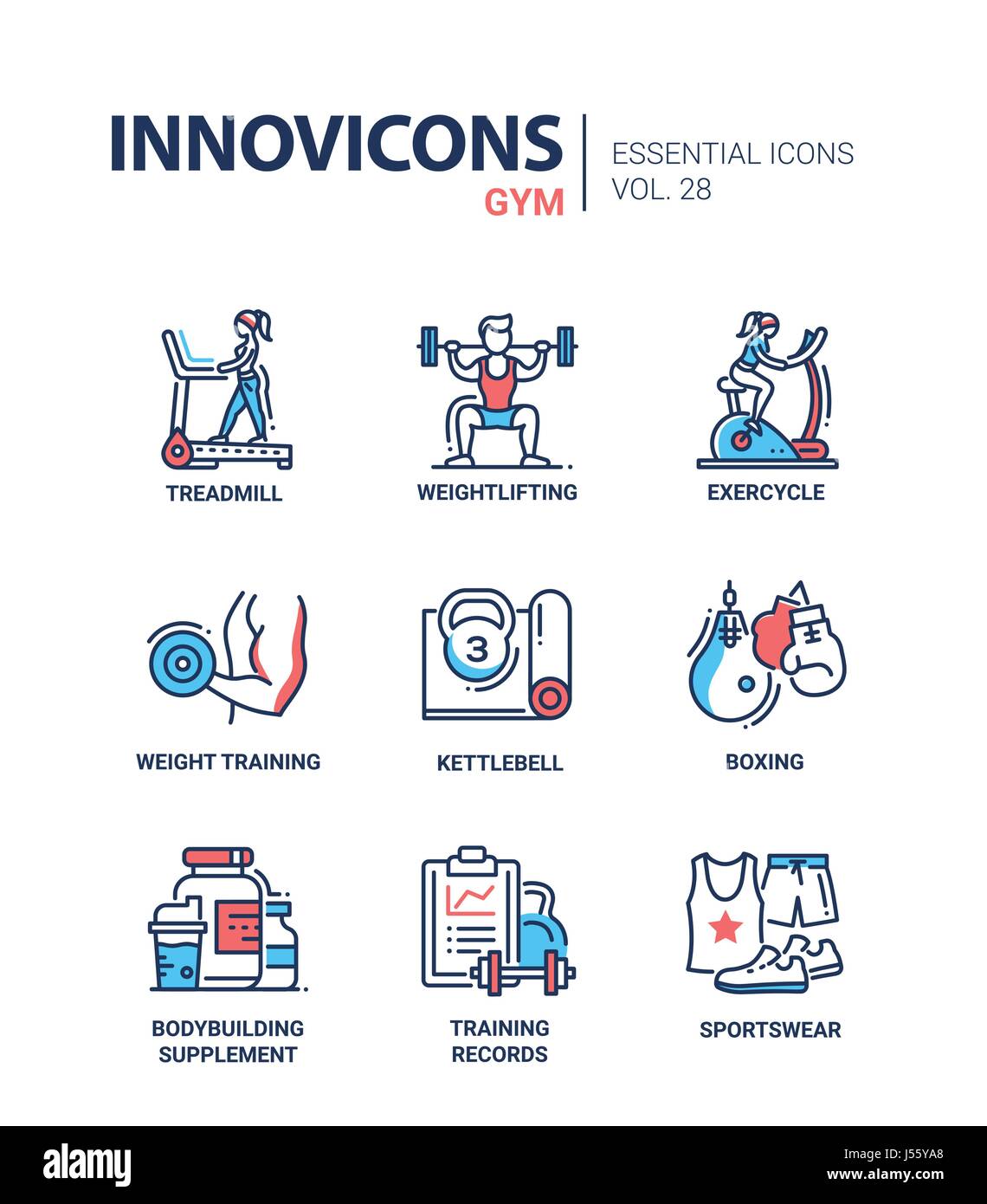 Gym - modern color vector single line icons set Stock Vector Image ...