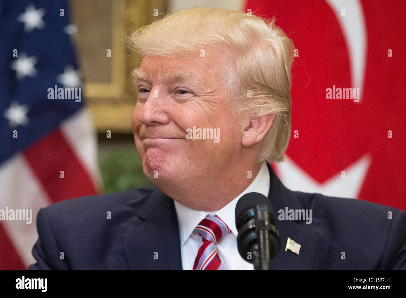 US President Donald J. Trump smiles during a joint statement with ...