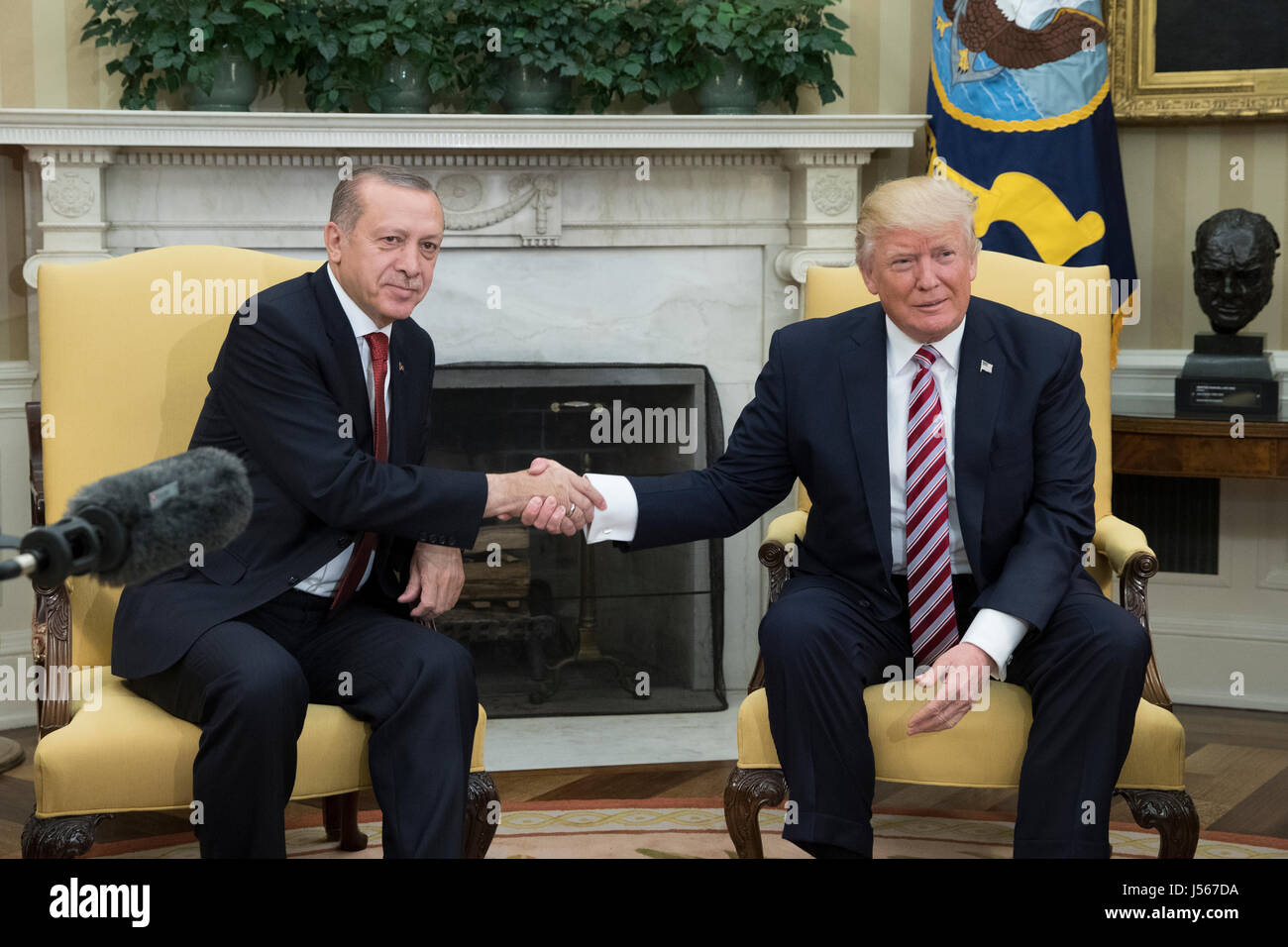 US President Donald J. Trump (R) shakes hands with President of Turkey ...