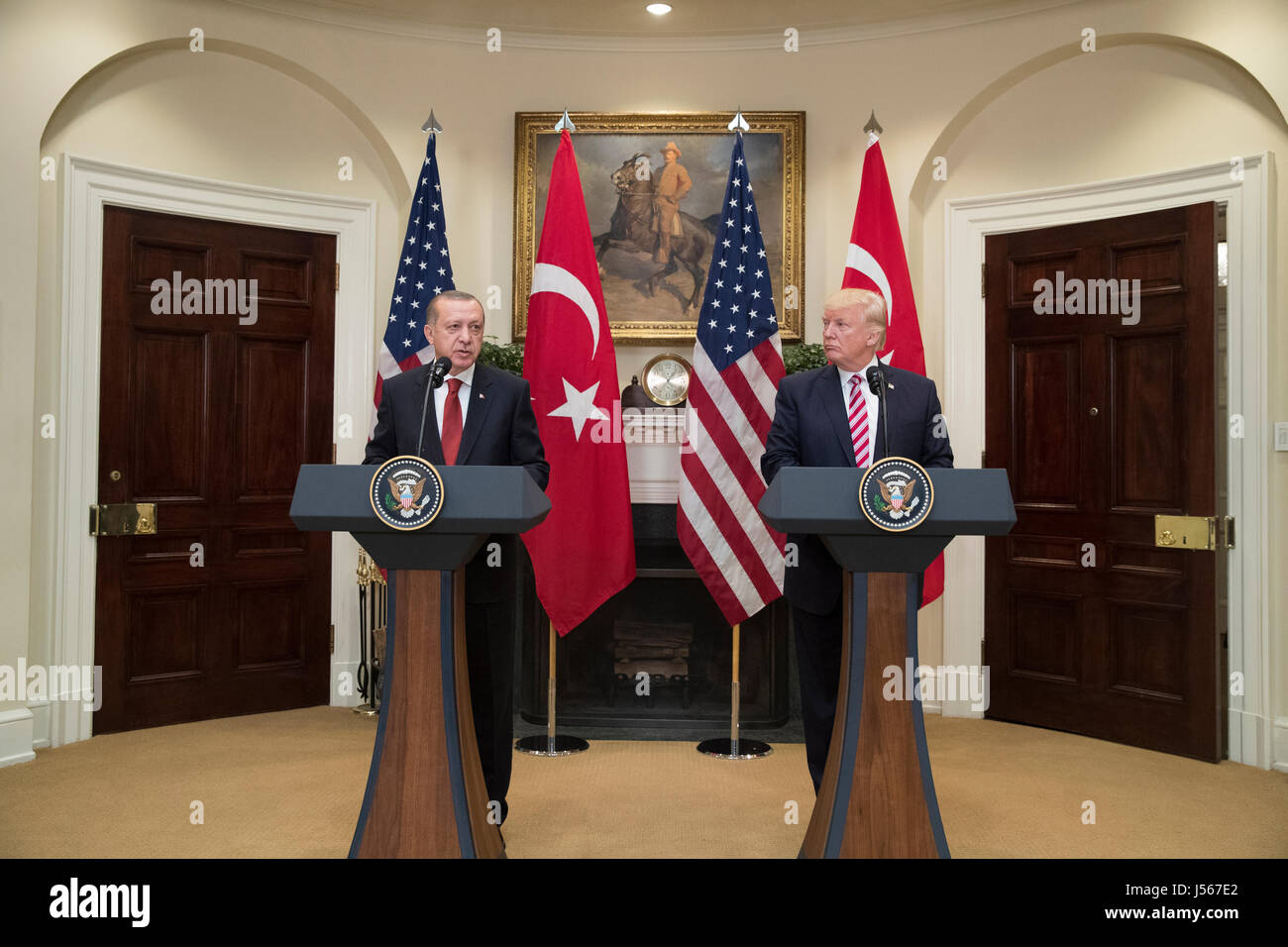 US President Donald J. Trump (R) and President of Turkey Recep Tayyip ...