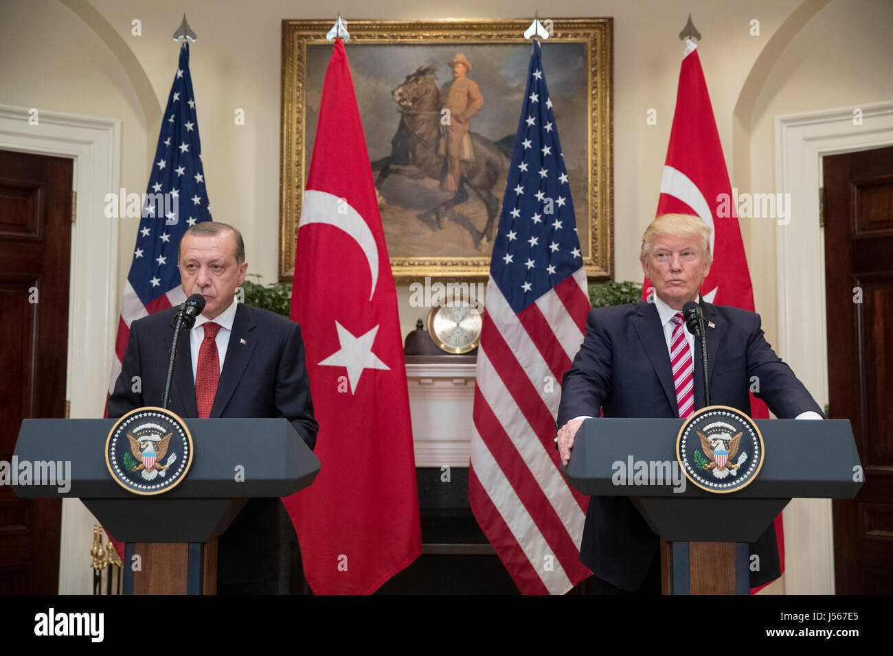 US President Donald J. Trump (R) and President of Turkey Recep Tayyip ...