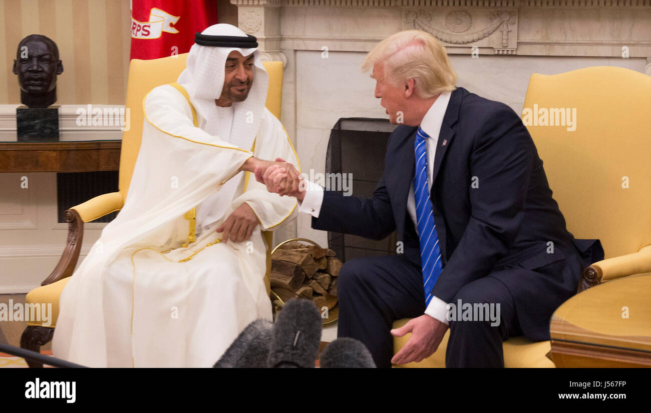 United States President Donald J. Trump shakes hands with Crown Prince ...