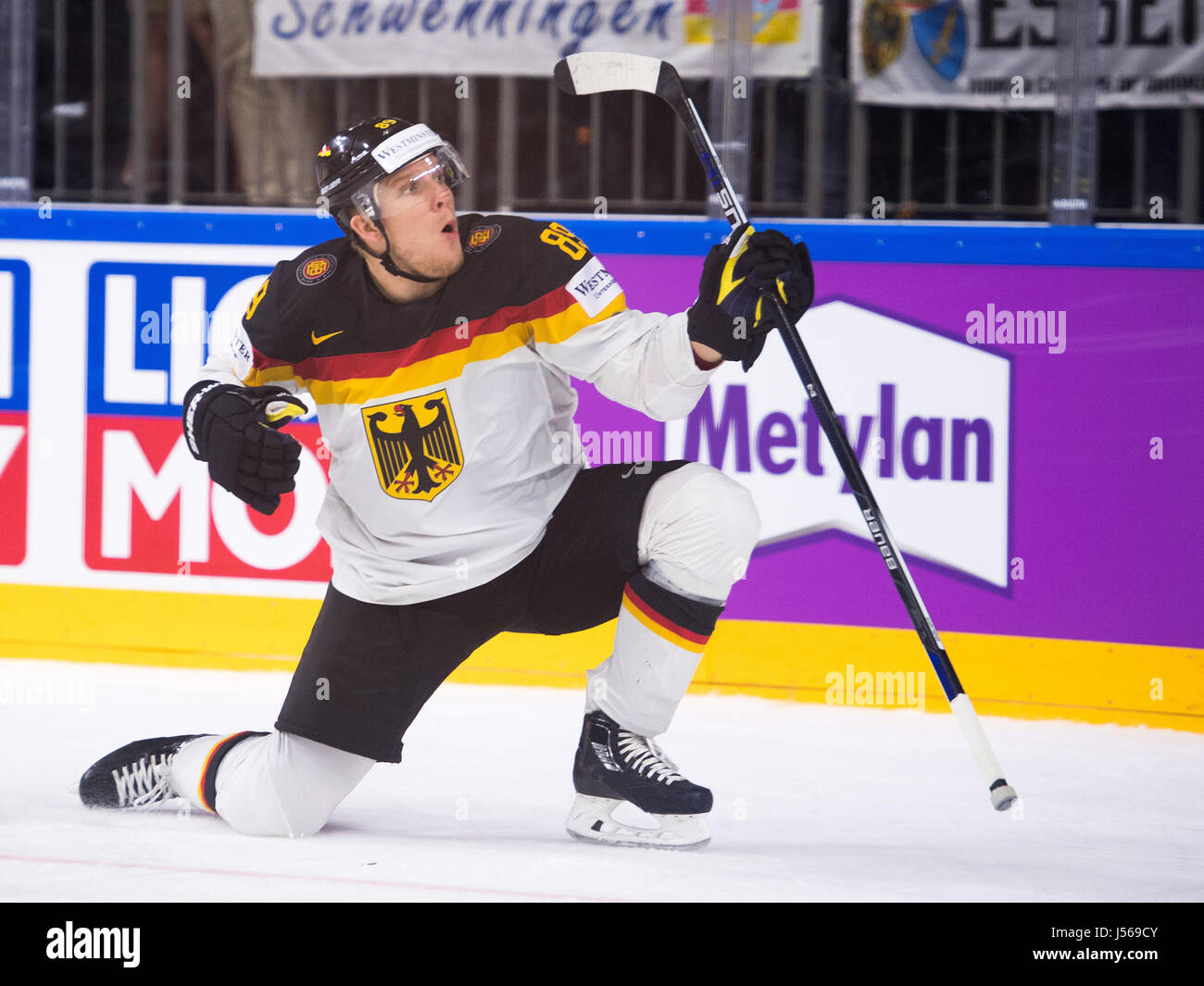 Germany's David Wolf celebrates after giving his side a 1:0 lead during ...