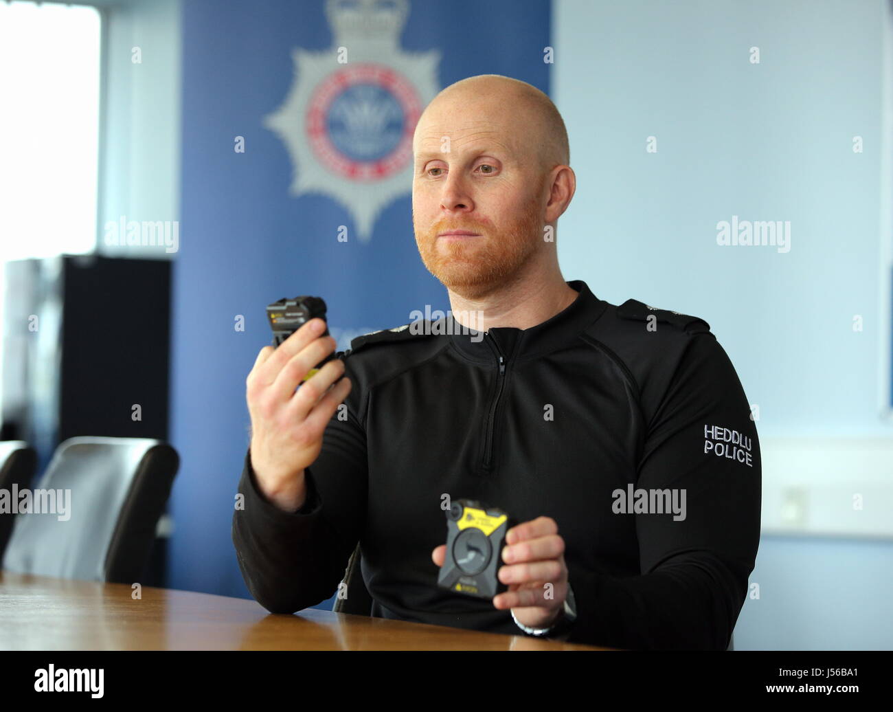 Cardiff, UK. 17th May, 2017. Inspector Rob Miles who is in charge of the body cameras Body worn ...