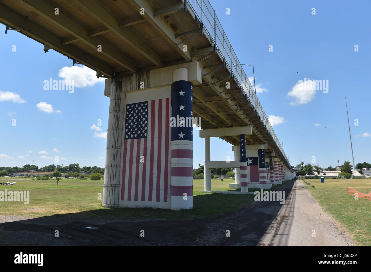 American flag murals are painted on the underside of the International ...