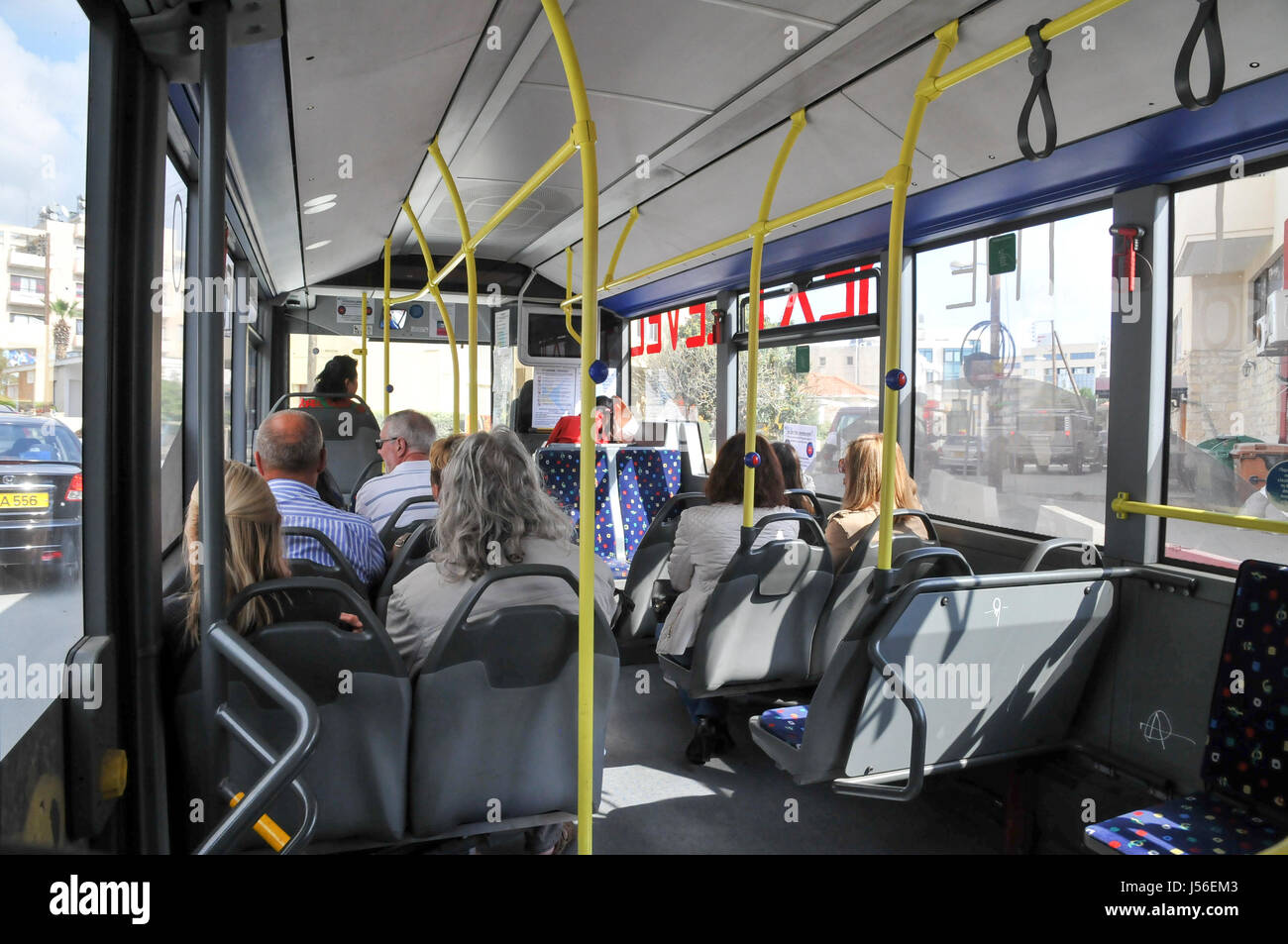 Inside a city bus. Paphos, Cyprus Stock Photo - Alamy
