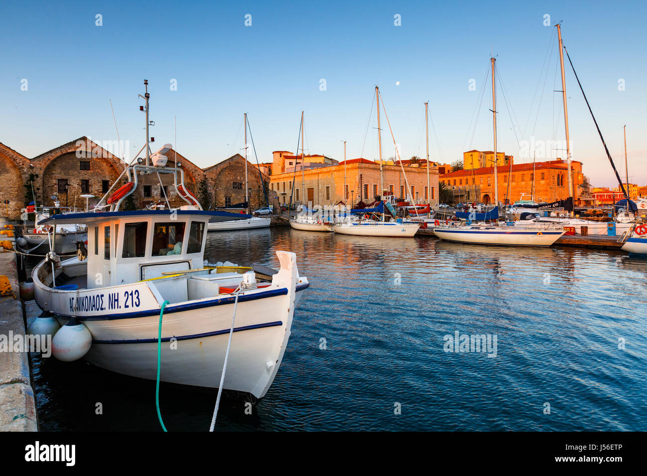 Old Venetian harbor of Chania town on Crete island, Greece Stock Photo ...