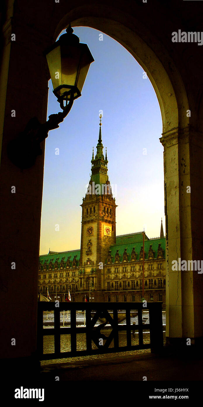 sunset arc cities hamburg town hall facade arcs building frame ...