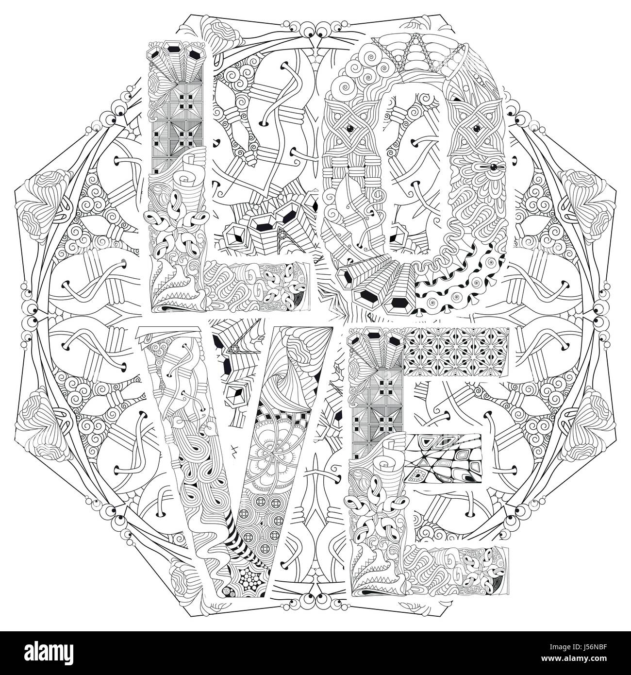 Word love on the mandala for coloring. Vector decorative zenta Stock ...