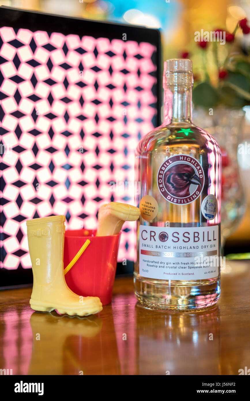 Gin from a distillery on the New Scottish Gin Trail. On the bar at The ...