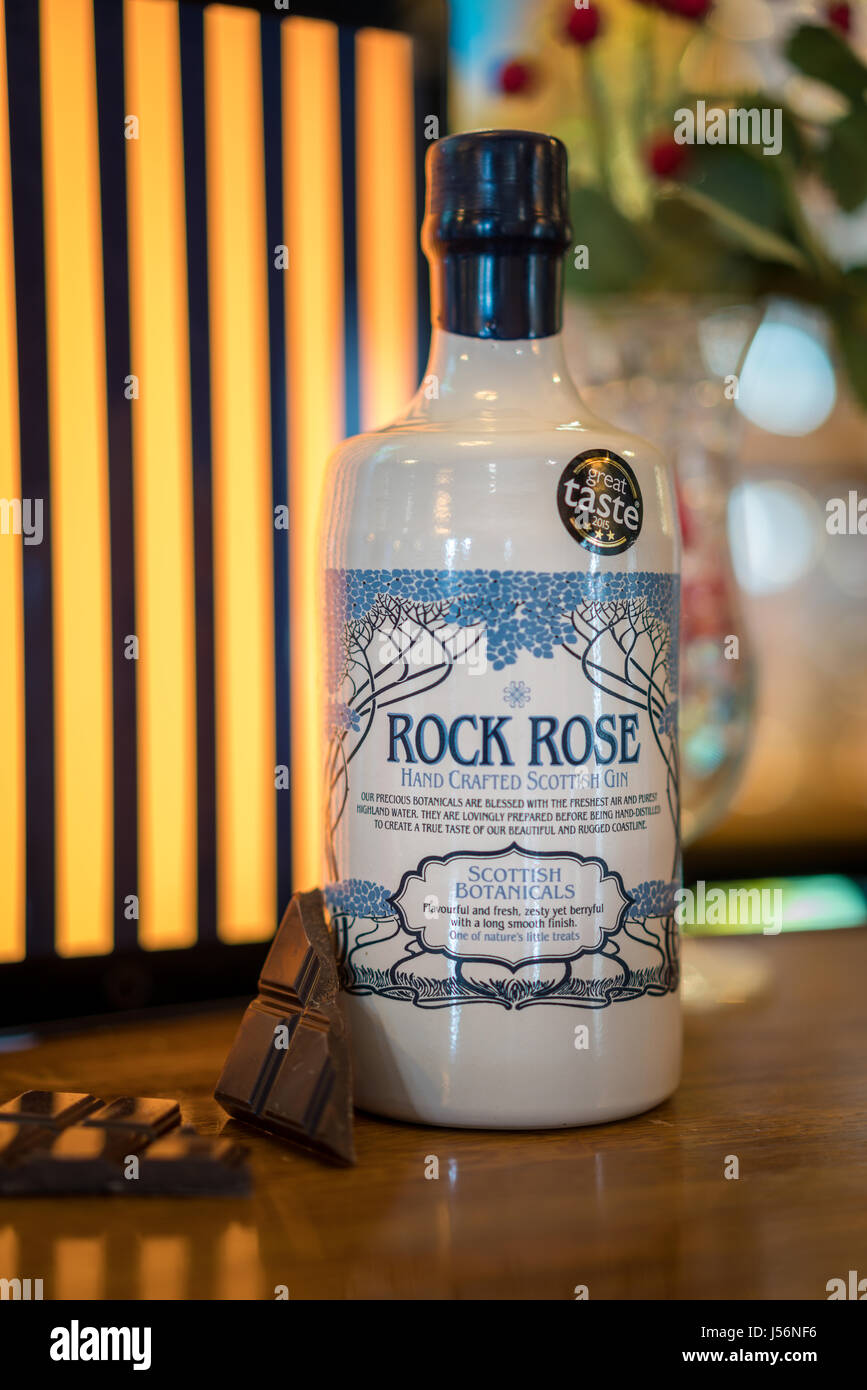 Gin from a distillery on the New Scottish Gin Trail. On the bar at The ...