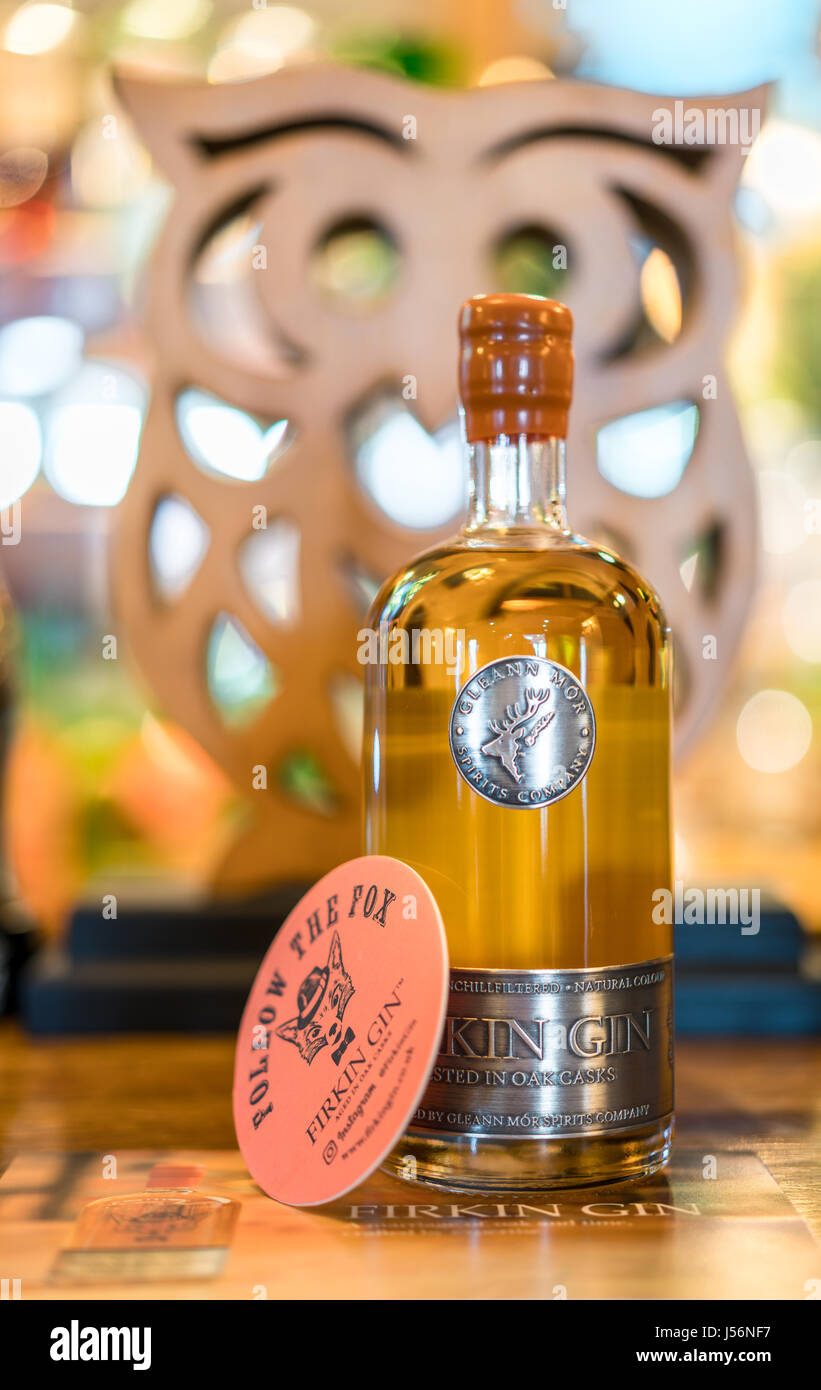 Gin from a distillery on the New Scottish Gin Trail. On the bar at The ...