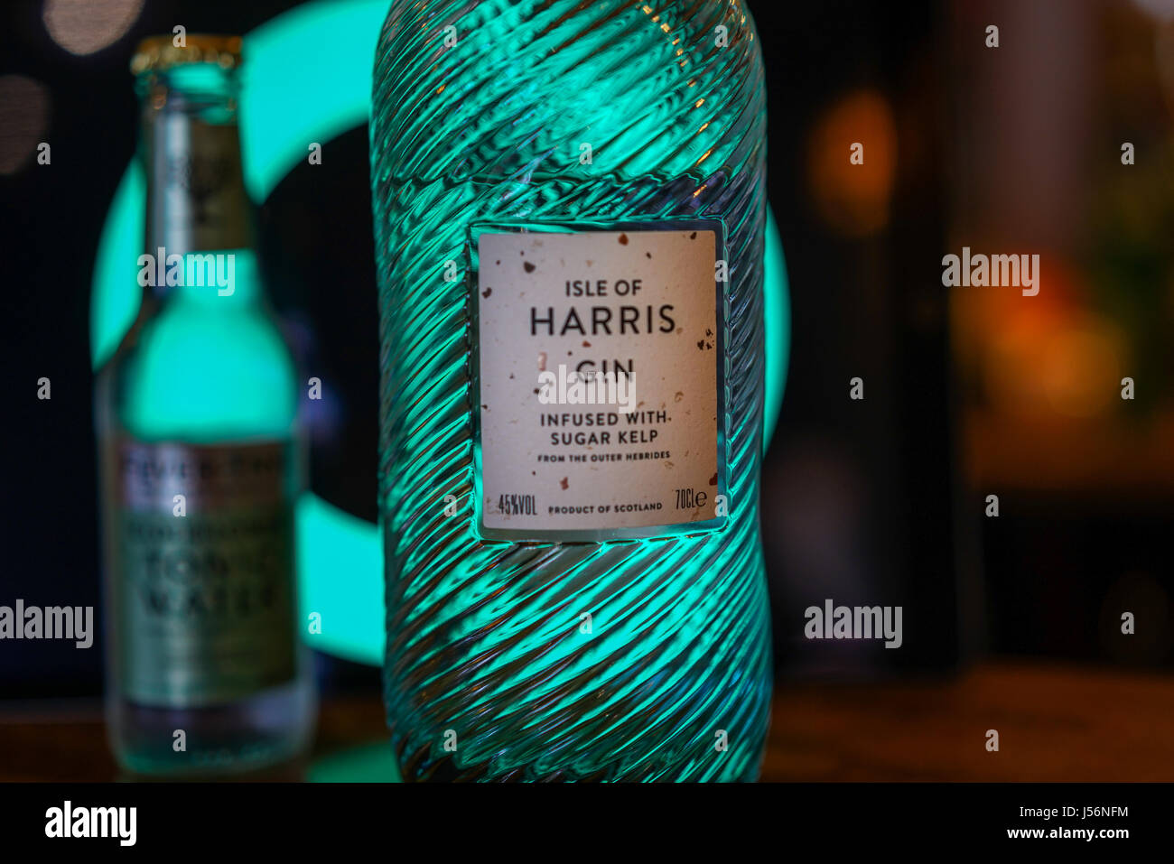 Gin from a distillery on the New Scottish Gin Trail. On the bar at The ...